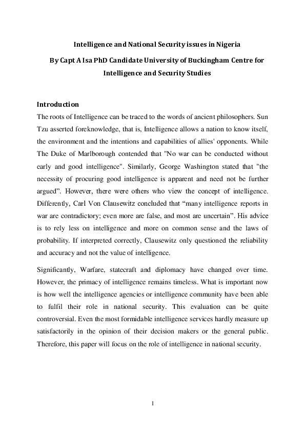 (DOC) Intelligence and National Security issues in Nigeria