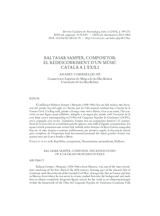 (PDF) Baltasar Samper, compositor: el redescobriment d'un músic català ...