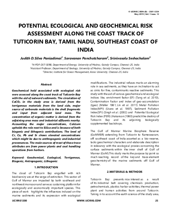 (PDF) POTENTIAL ECOLOGICAL AND GEOCHEMICAL RISK ASSESSMENT ALONG THE ...