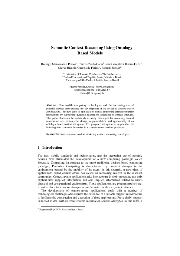 Pdf Semantic Context Reasoning Using Ontology Based Models