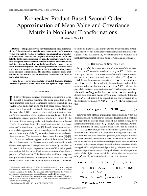 (PDF) Kronecker Product Based Second Order Approximation of Mean Value and Covariance Matrix in ...