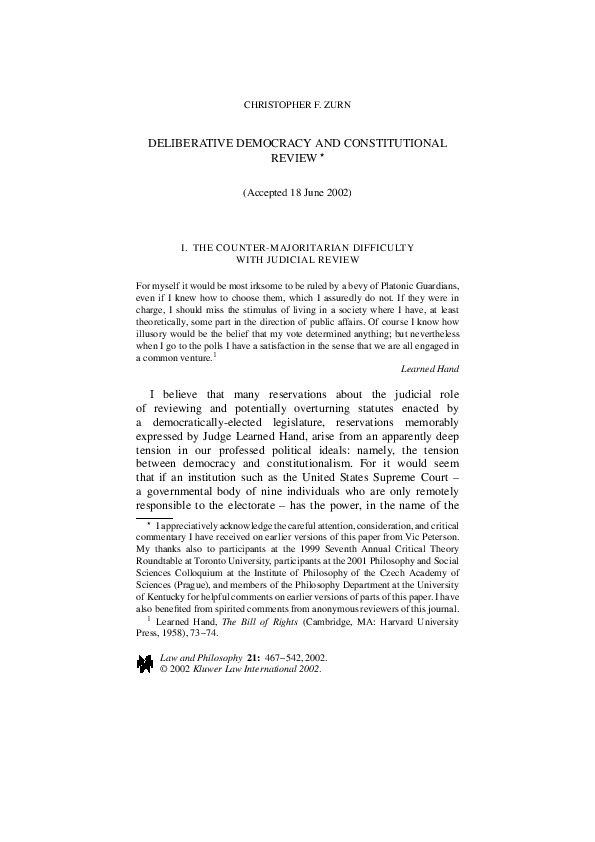 (PDF) Deliberative Democracy and Constitutional Review