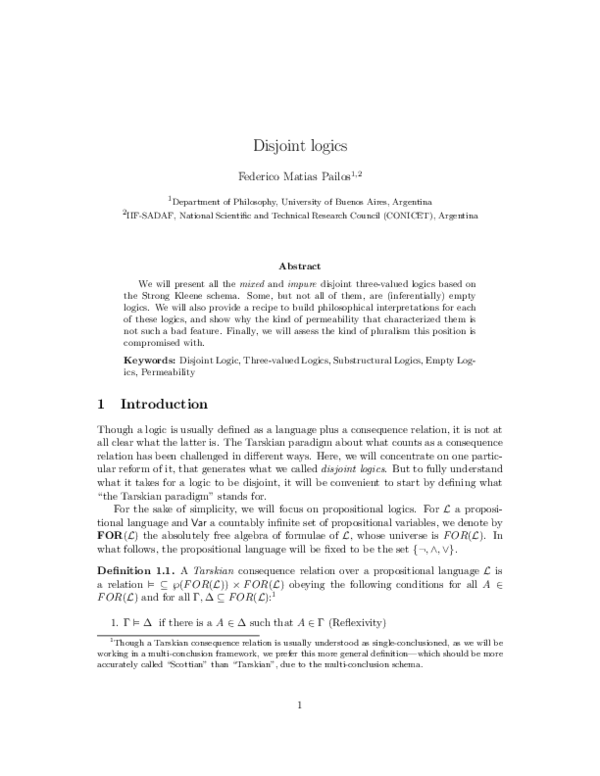 (PDF) Disjoint logics