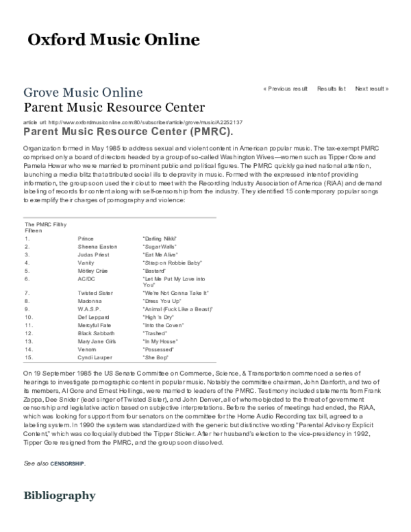 (PDF) Parent Music Resource Center (PMRC)