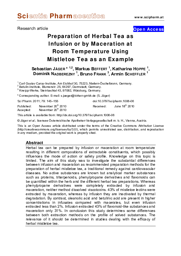 (PDF) Preparation of Herbal Tea as Infusion or by Maceration at Room ...