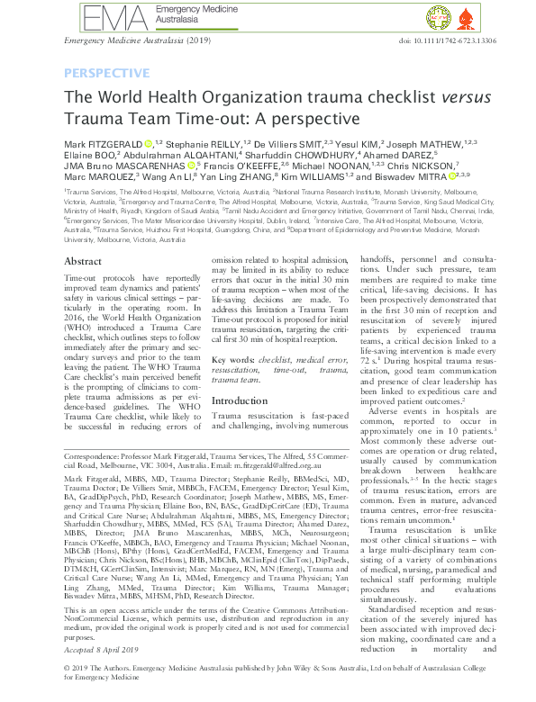 (PDF) The World Health Organization trauma checklist versus Trauma Team ...