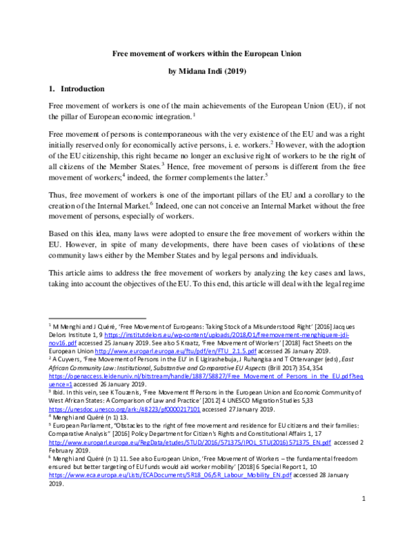 (PDF) Free movement of workers within the European Union