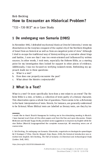 (PDF) How to Encounter an Historical Problem