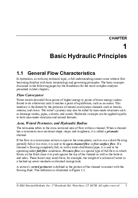 (PDF) Basic Hydraulic Principles 1.1 General Flow Characteristics