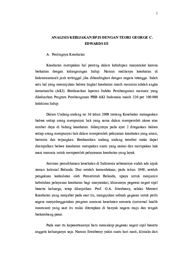 (DOC) ANALISIS KEBIJAKAN BPJS DENGAN TEORI GEORGE C. EDWARDS III