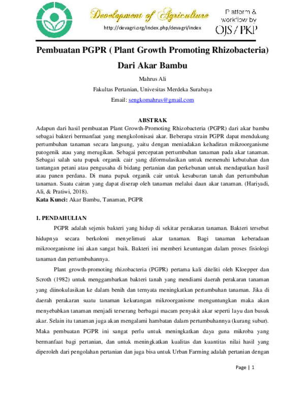 (PDF) Pembuatan PGPR ( Plant Growth Promoting Rhizobacteria) Dari Akar ...
