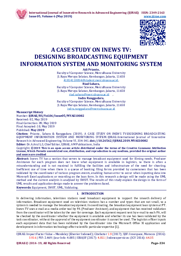 (PDF) A CASE STUDY ON INEWS TV: DESIGNING BROADCASTING EQUIPMENT ...