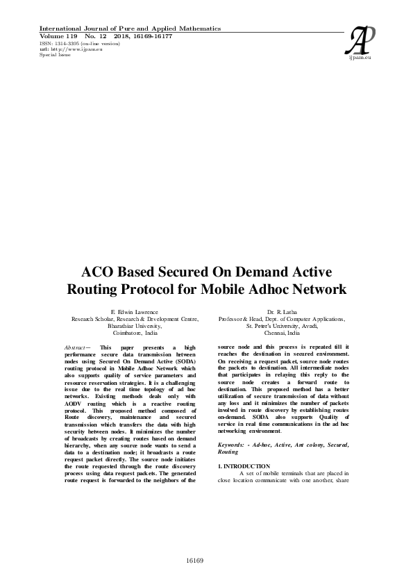 (PDF) ACO Based Secured On Demand Active Routing Protocol for Mobile Adhoc Network