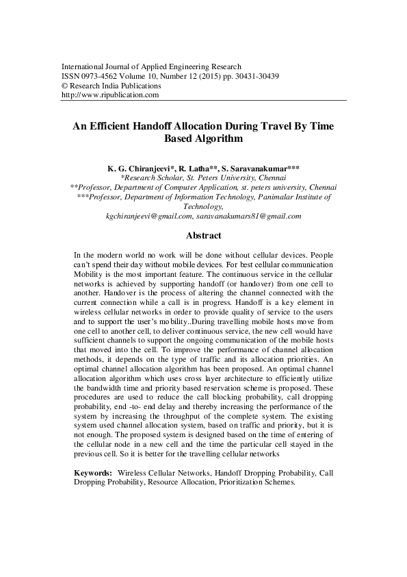 Pdf An Efficient Handoff Allocation During Travel By Time Based Algorithm