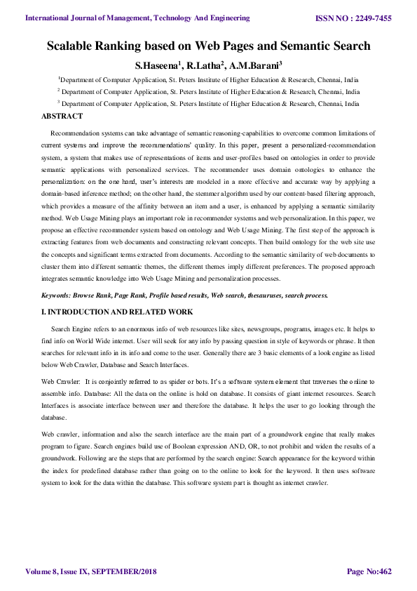 Pdf Scalable Ranking Based On Web Pages And Semantic Search Drlatha R