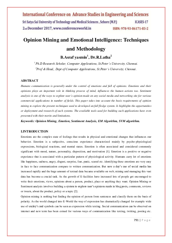 (PDF) Opinion Mining and Emotional Intelligence: Techniques and Methodology