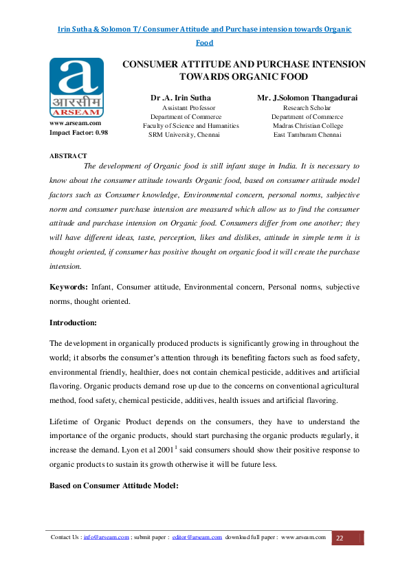 (PDF) Consumer Attitudes on Organic Food in India