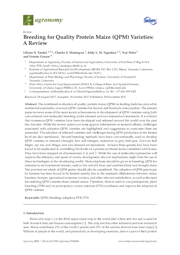 (PDF) agronomy Breeding for Quality Protein Maize (QPM) Varieties: A Review