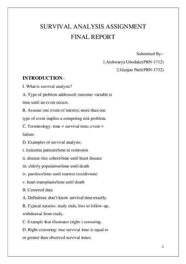 (PDF) SURVIVAL ANALYSIS ASSIGNMENT FINAL REPORT