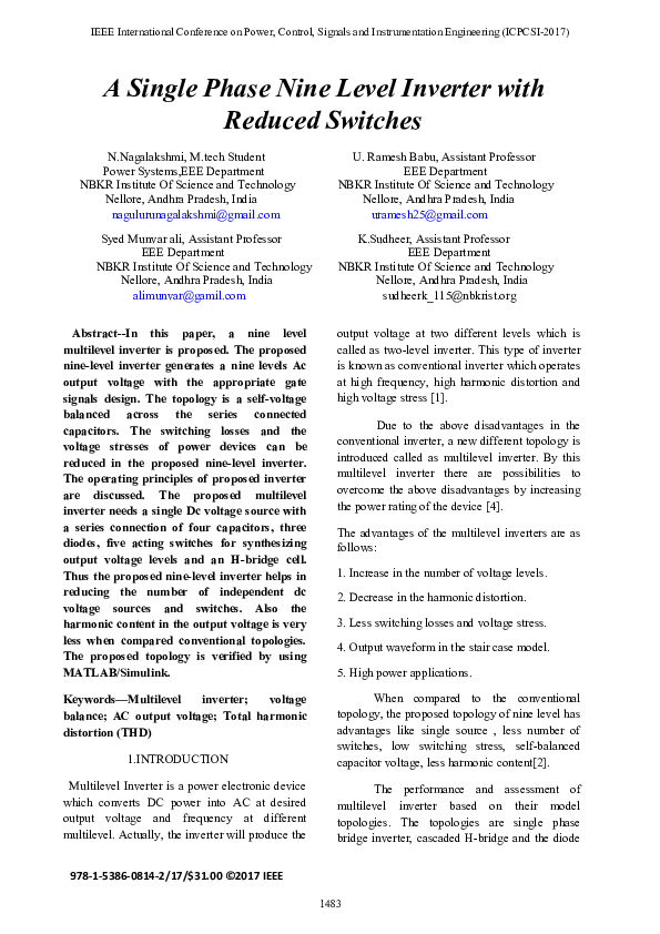 (PDF) A single phase nine level inverter with reduced switches