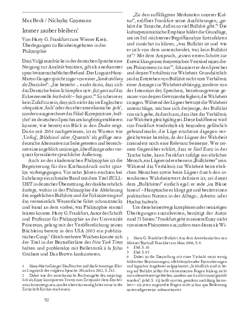 (PDF) Immer sauber bleiben! Von Harry G. Frankfurt zum Wiener Kreis ...