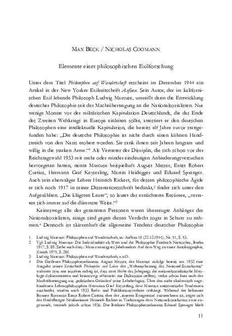 (PDF) Elemente einer philosophischen Exilforschung | Nicholas Coomann ...