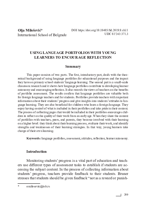 (PDF) Using Language Portfolios with Young Learners to Encourage Reflection