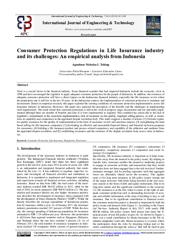 (PDF) Consumer Protection Regulations in Life Insurance industry and ...