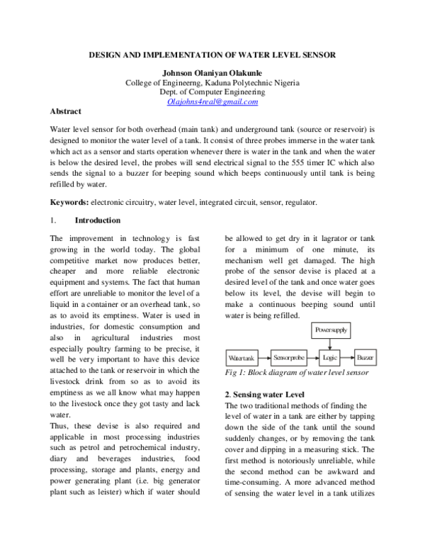 (DOC) DESIGN AND IMPLEMENTATION OF WATER LEVEL SENSOR