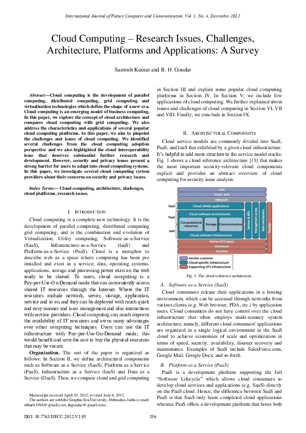 (PDF) Cloud Computing Research Issues Challenges Architecture Platforms Applications20190514 ...