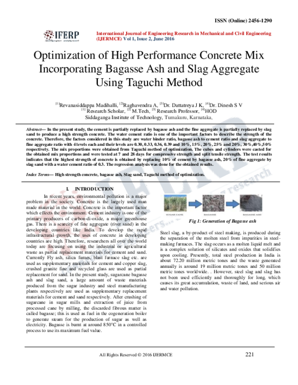 (PDF) Optimization of High Performance Concrete Mix Incorporating Bagasse Ash and Slag Aggregate ...
