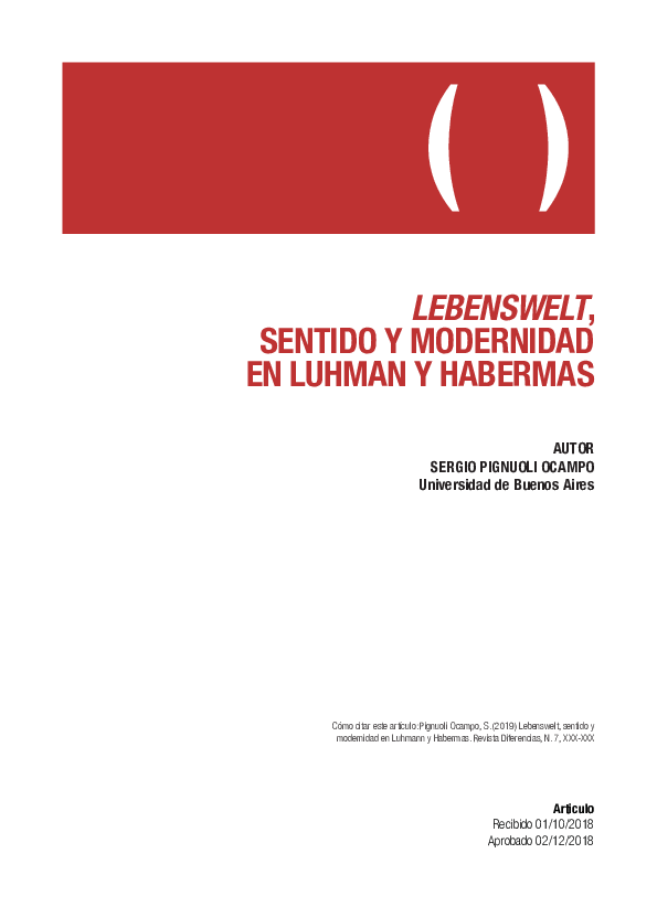 (PDF) Lebenswelt, sentido y modernidad en Luhmann y Habermas
