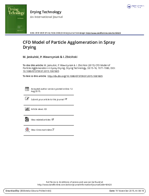 (PDF) Drying Technology An International Journal CFD Model of Particle ...