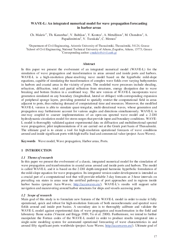 Pdf Wave L An Integrated Numerical Model For Wave Propagation Forecasting In Harbor Areas