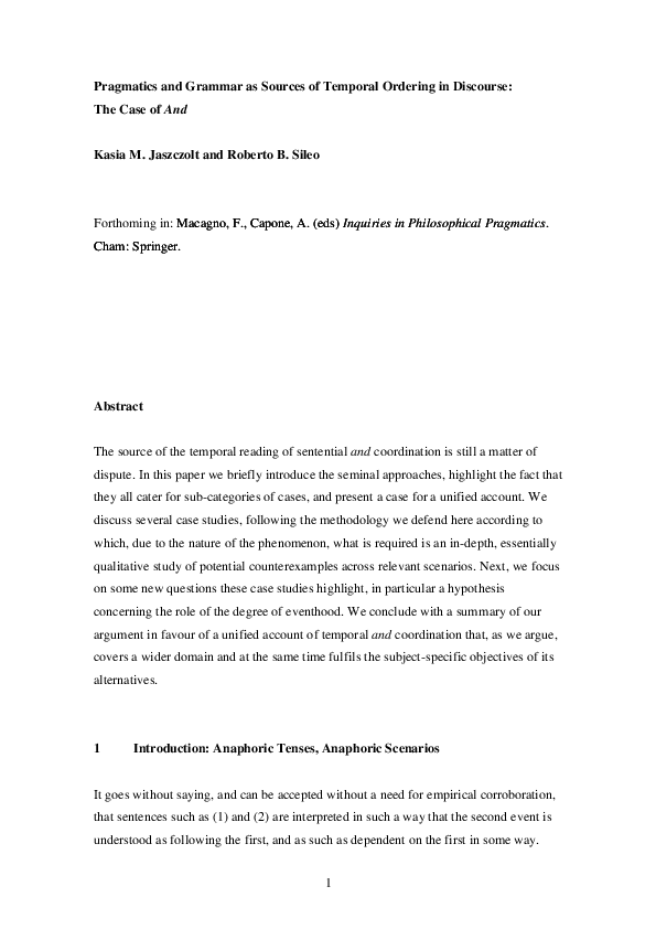 (PDF) Pragmatics and grammar as sources of temporal ordering in discourse: The case of 'and ...