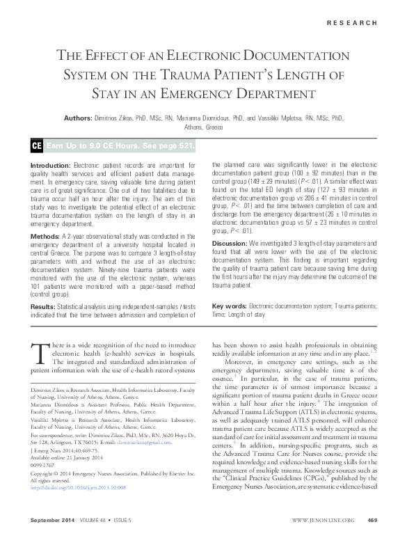(PDF) The Effect of an Electronic Documentation System on the Trauma ...