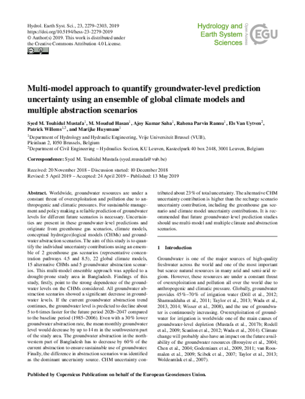 (PDF) Multi-model approach to quantify groundwater-level prediction uncertainty using an ...