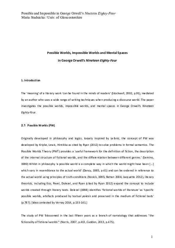 (PDF) Possible Worlds, Impossible Worlds and Mental Spaces in George Orwell's Nineteen Eighty-Four