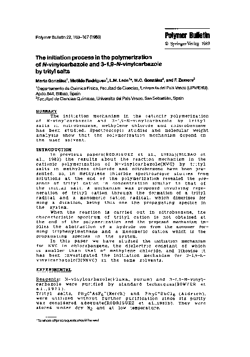 (PDF) The initiation process in the polymerization of N-vinylcarbazole ...