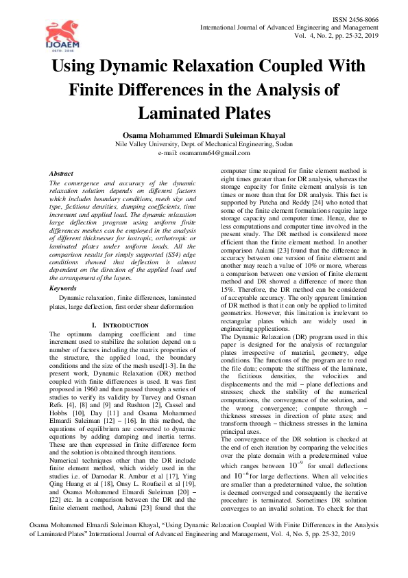 Pdf Using Dynamic Relaxation Coupled With Finite Differences In The