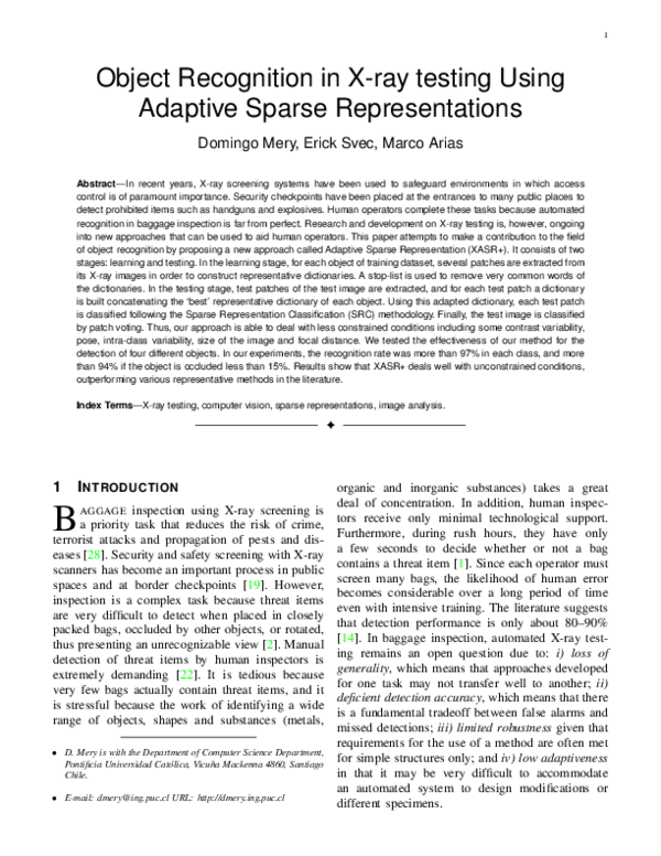 (PDF) Object Recognition in X-ray testing Using Adaptive Sparse ...