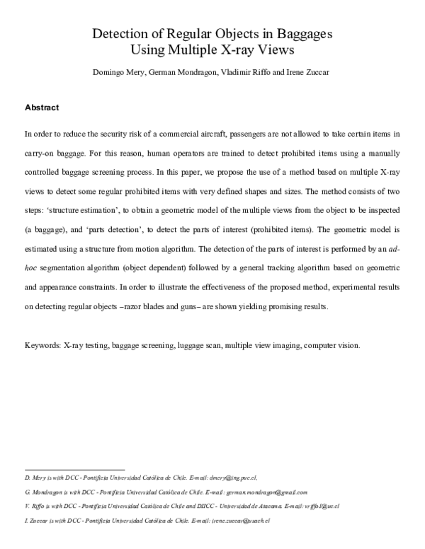 (PDF) Detection of Regular Objects in Baggages Using Multiple X-ray Views