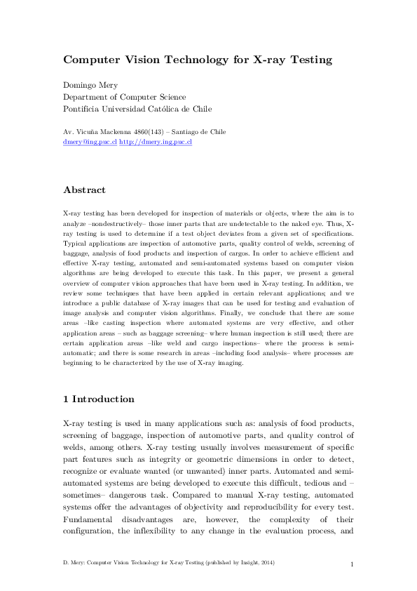 (PDF) Computer Vision Technology for X-ray Testing