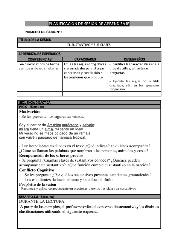 (DOC) PLANIFICACIÓN DE SESIÓN DE APRENDIZAJE