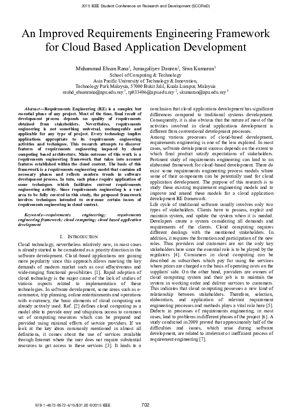 (PDF) An Improved Requirements Engineering Framework for Cloud Based Application Development