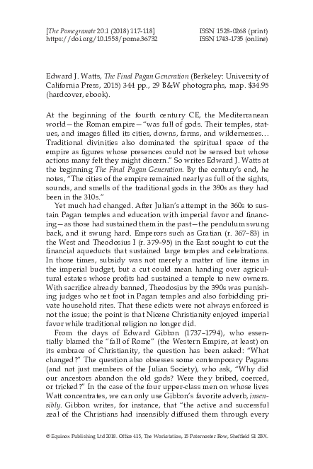 (PDF) Edward J. Watts, The Final Pagan Generation