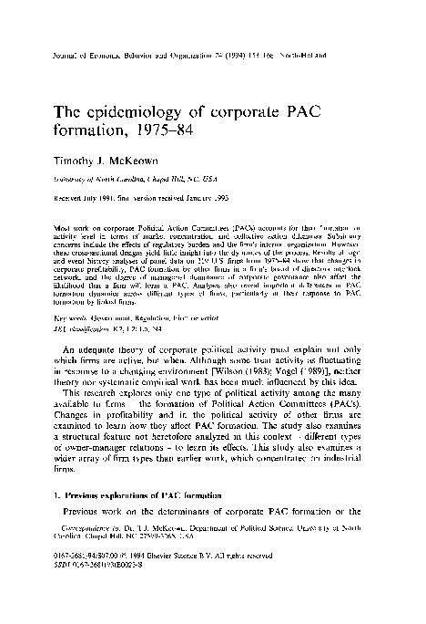 (PDF) The epidemiology of corporate PAC formation, 1975–1984