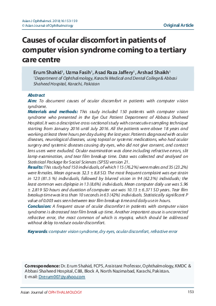(PDF) Asian Journal of OPHTHALMOLOGY Causes of ocular discomfort in ...