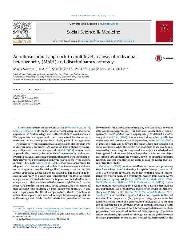 (PDF) An intersectional approach to multilevel analysis of individual ...