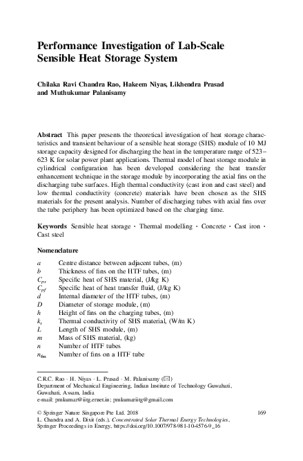 (PDF) Performance Investigation of Lab-Scale Sensible Heat Storage ...